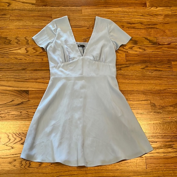 Zara | Dresses | Nwt Zara Deep V Baby Blue Dress Small Medium | Poshmark